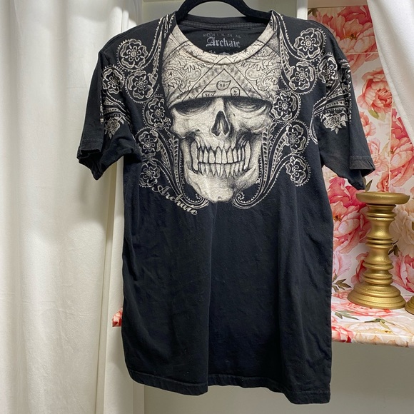 Archaic | Shirts | Archaic By Affliction Tshirt Paisley Cross Skull Mma ...